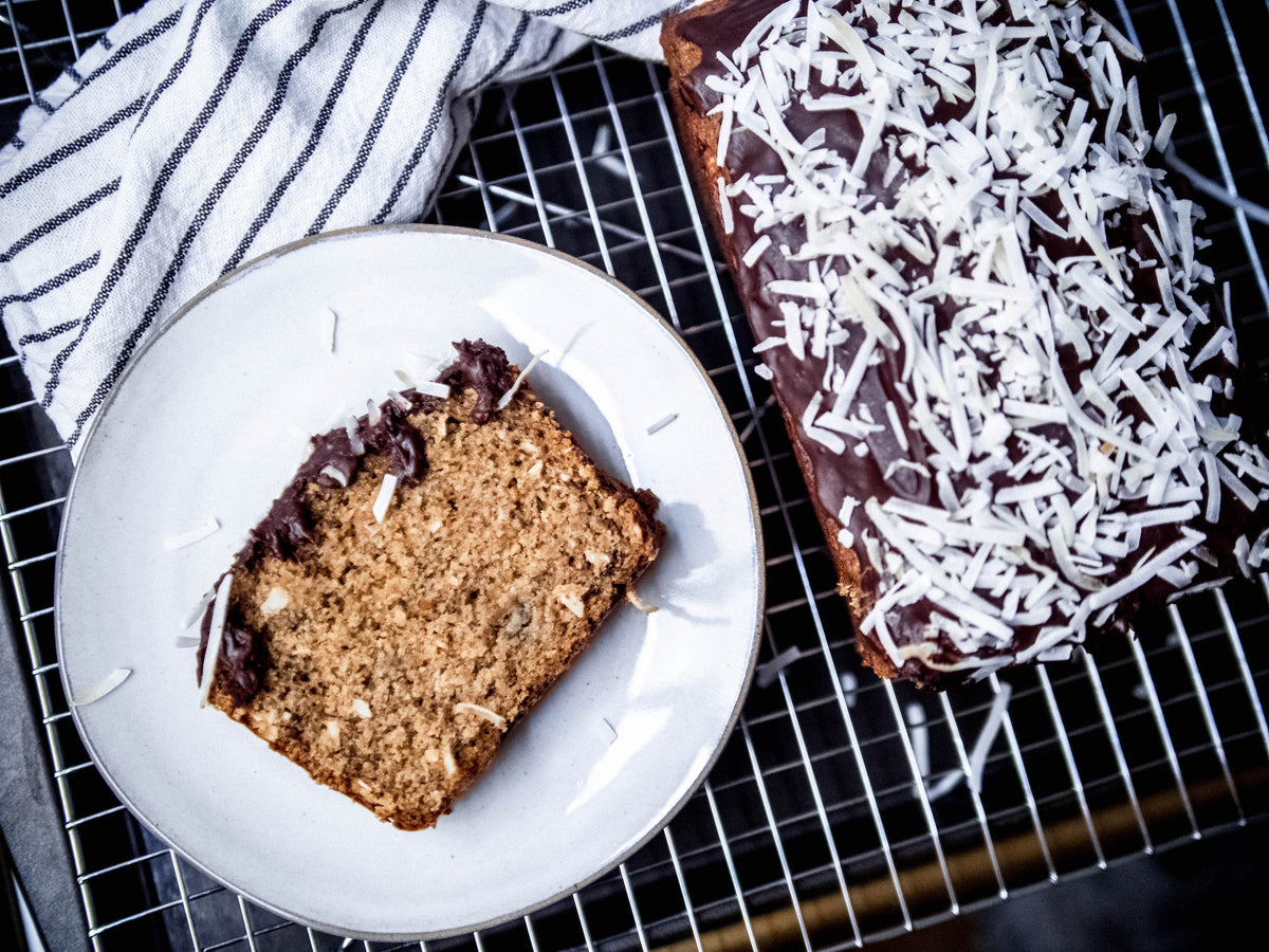 Kernza® Banana Bread w. Coconut Chocolate Glaze | Perennial Pantry
